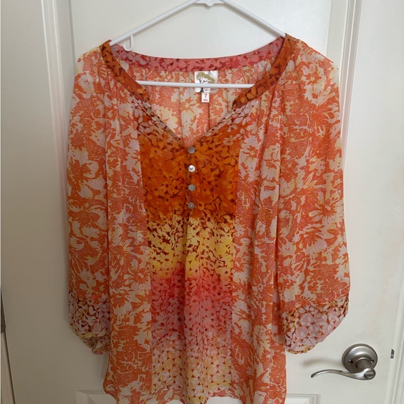 fig and flower | Tops | Fig And Flower Orange Floral Womens Top | Poshmark